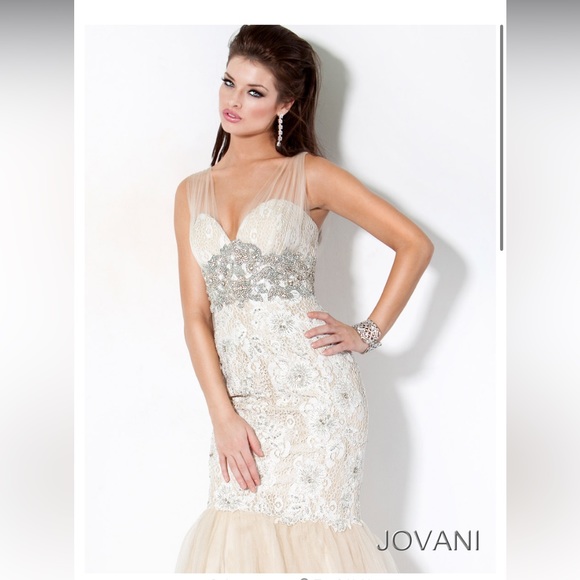 Jovani | Dresses | White Cream Jovani Mermaid Gown Sheer Lace ...